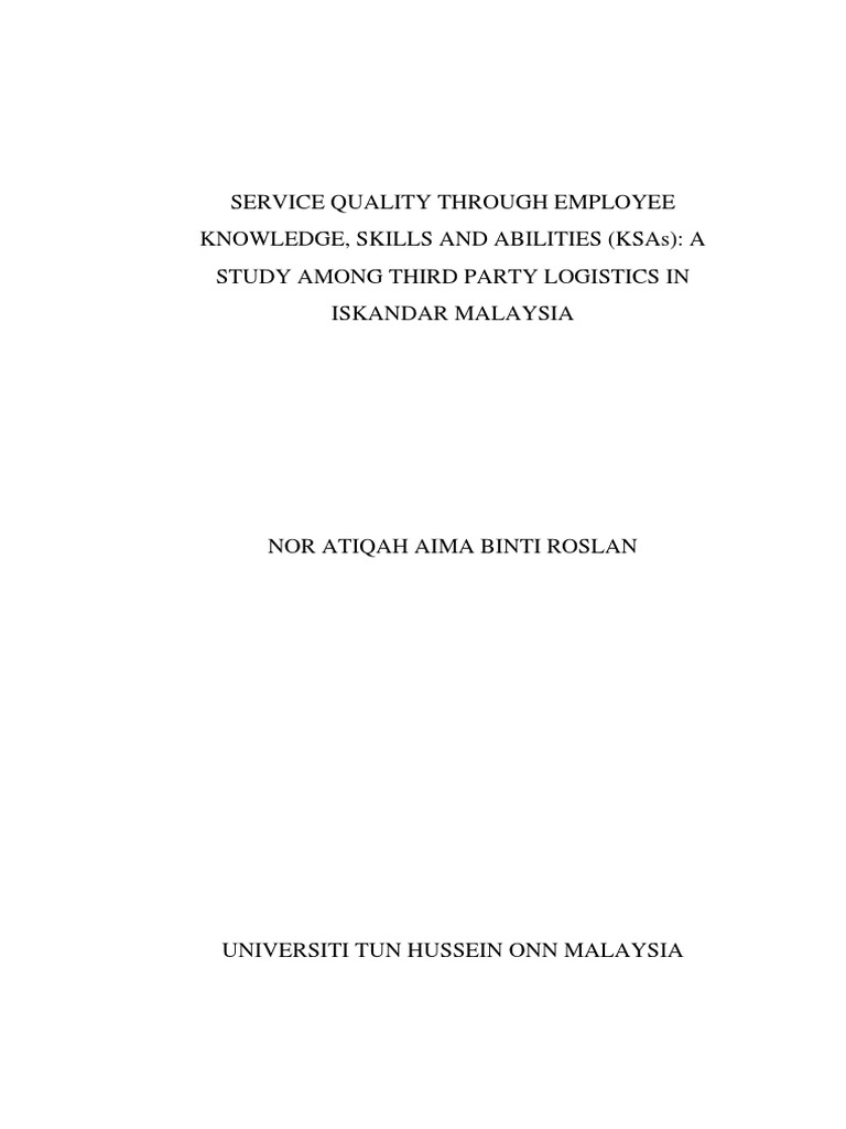 Service Quality Through Employee Knowledge, Skills and Abilities (Ksas ...