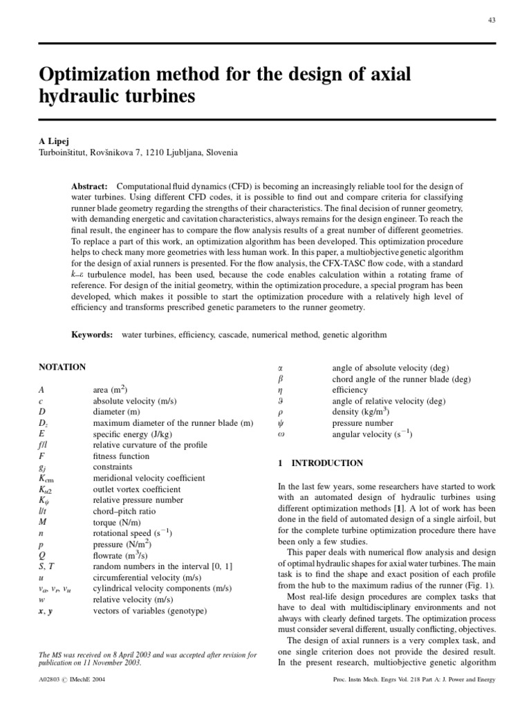 Optimization Method For The Design of Axial Hydraulic Turbines | PDF ...