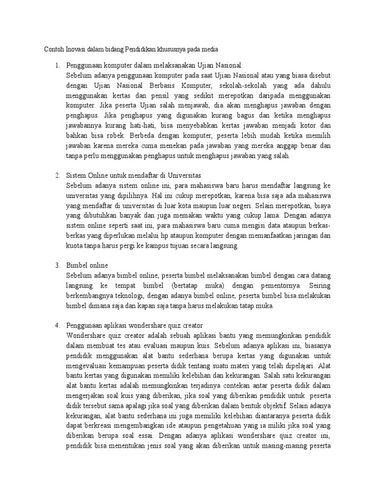 Contoh Inovasi Dalam Bidang Pendidikan | PDF