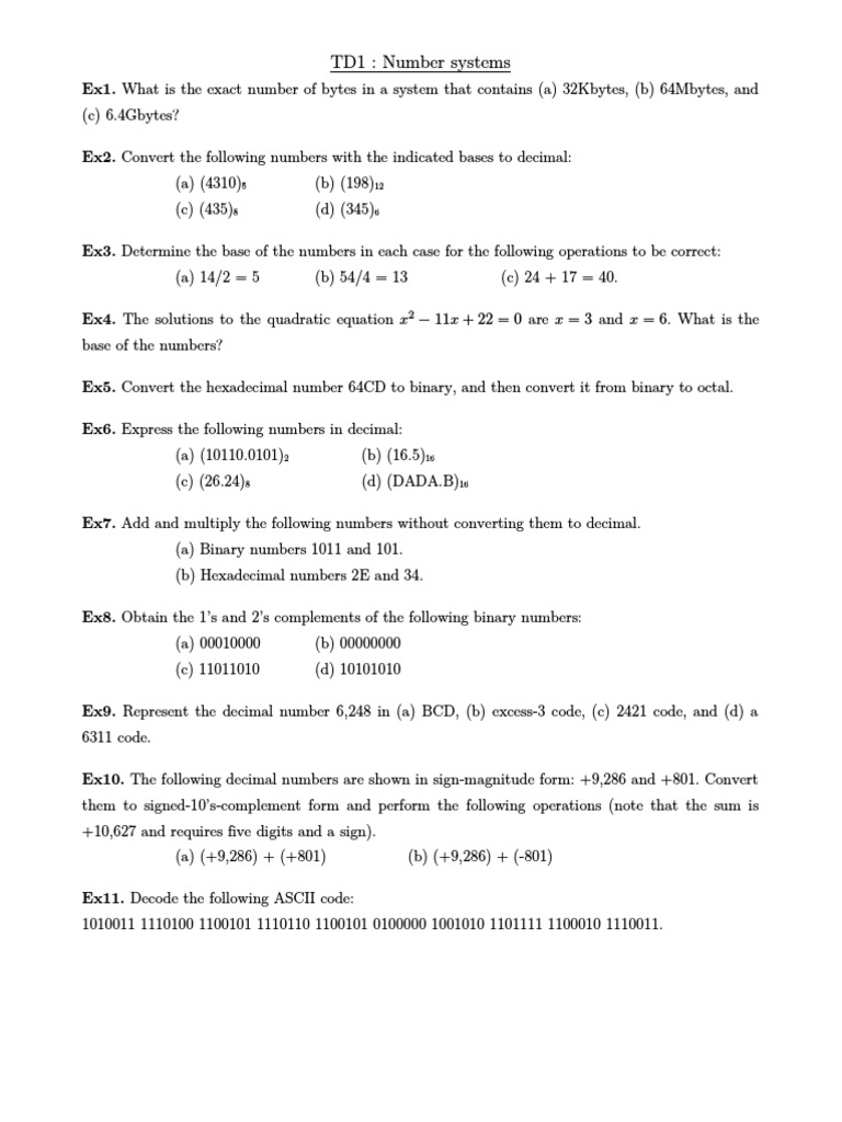 TD1: Number Systems | PDF