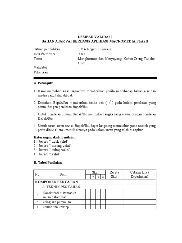 Lembar Validasi Bahan Ajar | PDF Lembar Validasi Bahan Ajar | PDF