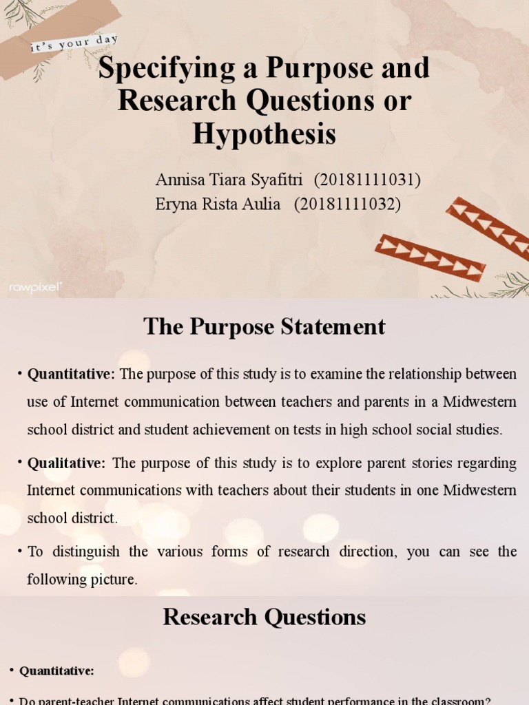 Specifying A Purpose and Research Questions or Hypothesis | PDF ...