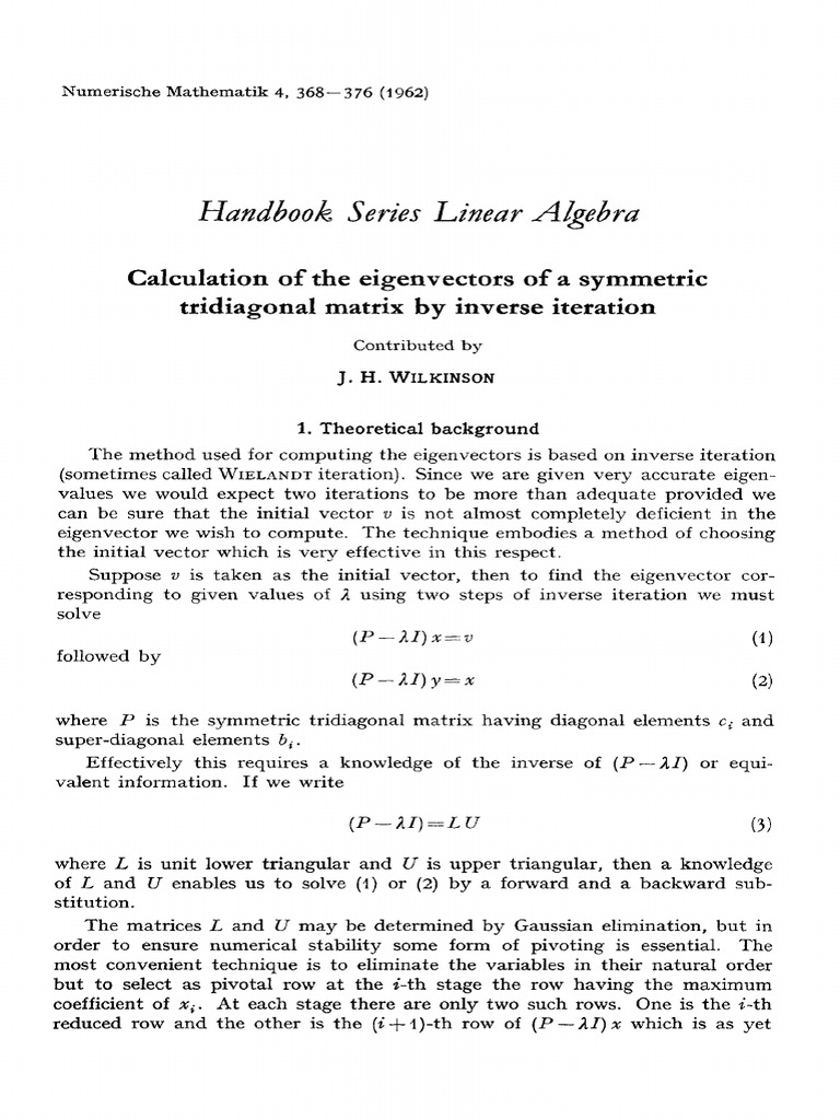 Calculation Of The Eigenvectors Of A Symmetric Tridiagonal Matrix By