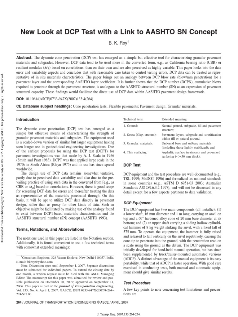 New Look at DCP Test With A Link To AASHTO SN Concept | PDF | Road ...