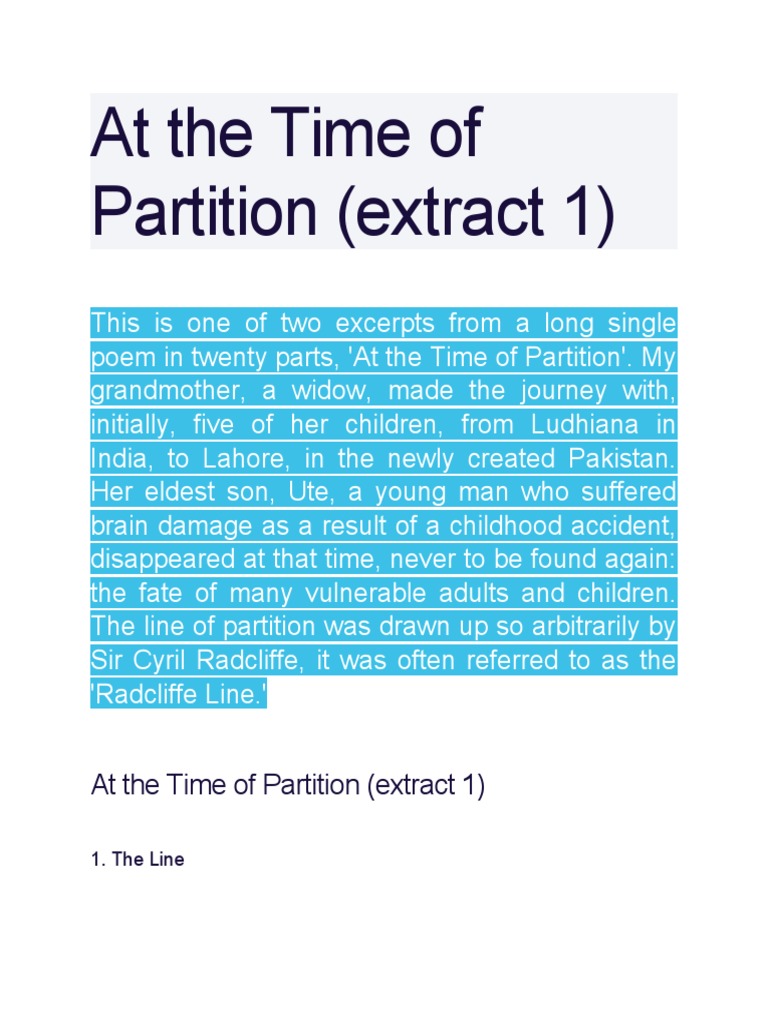 Moniza Alvi at The Time of Partition | PDF | T. S. Eliot | Poetry
