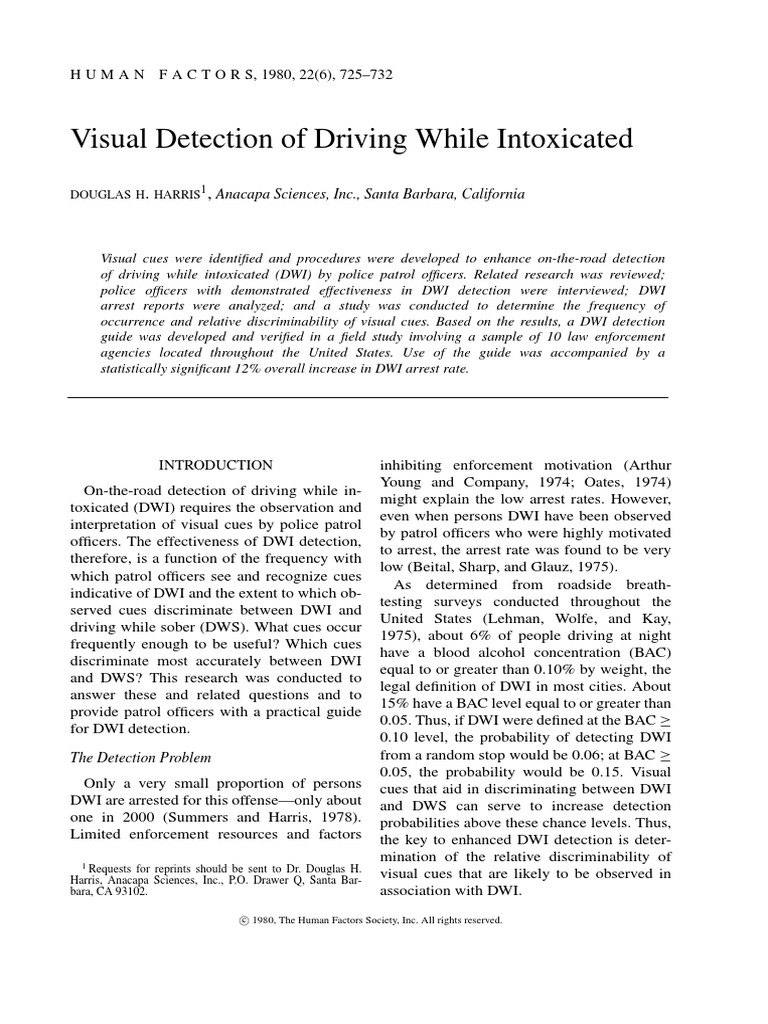 1980 Study The Visual Detection of DWI Motorists | PDF | Driving Under ...