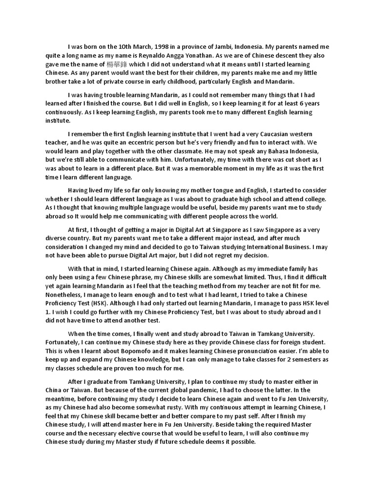 Autobiography With Study Plan | PDF | International Student | Communication