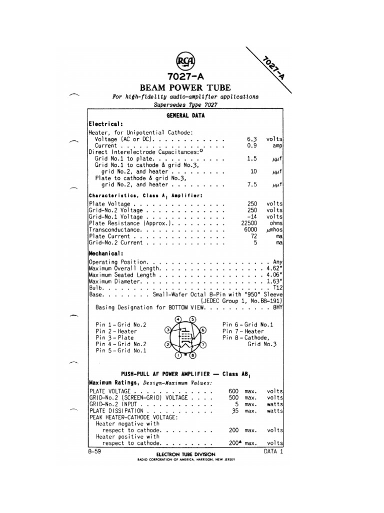 7027a-Rca1959 RCA 7027-A Tube Datasheet | PDF