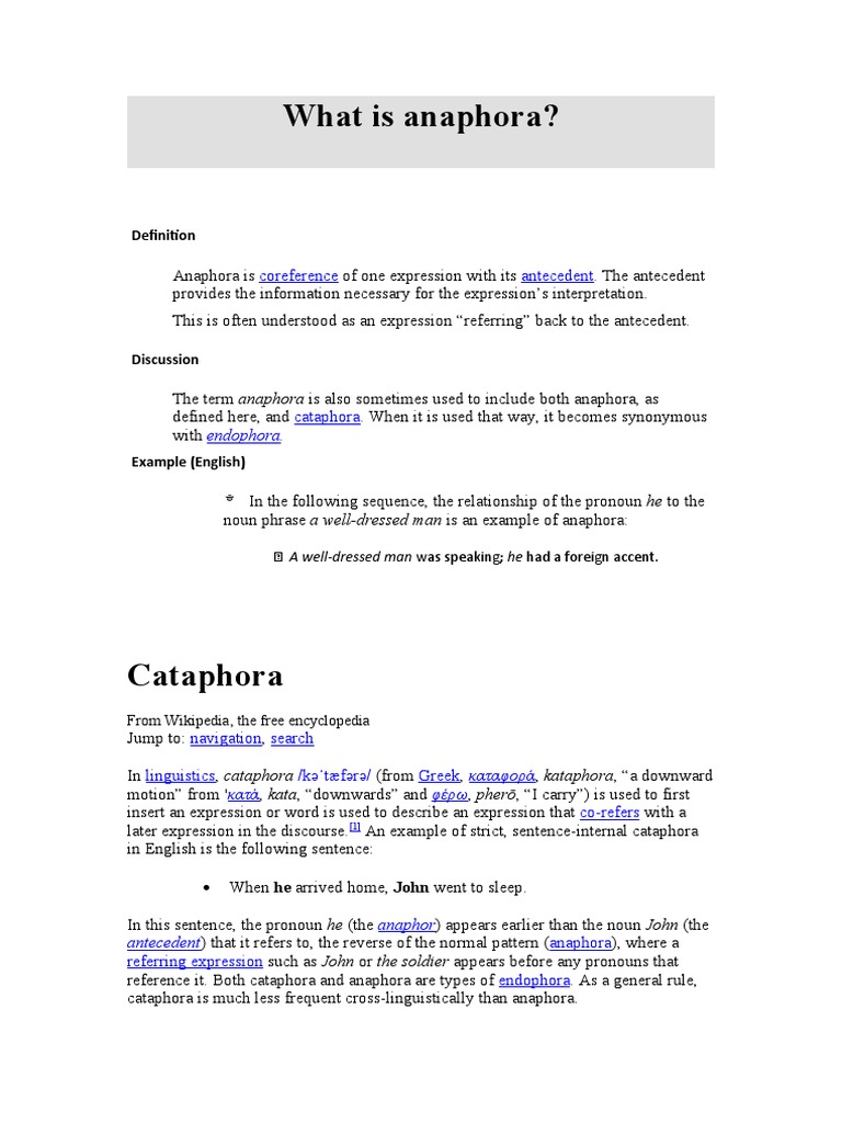 What Is Anaphora?: Coreference Antecedent | PDF | Pronoun | Grammar