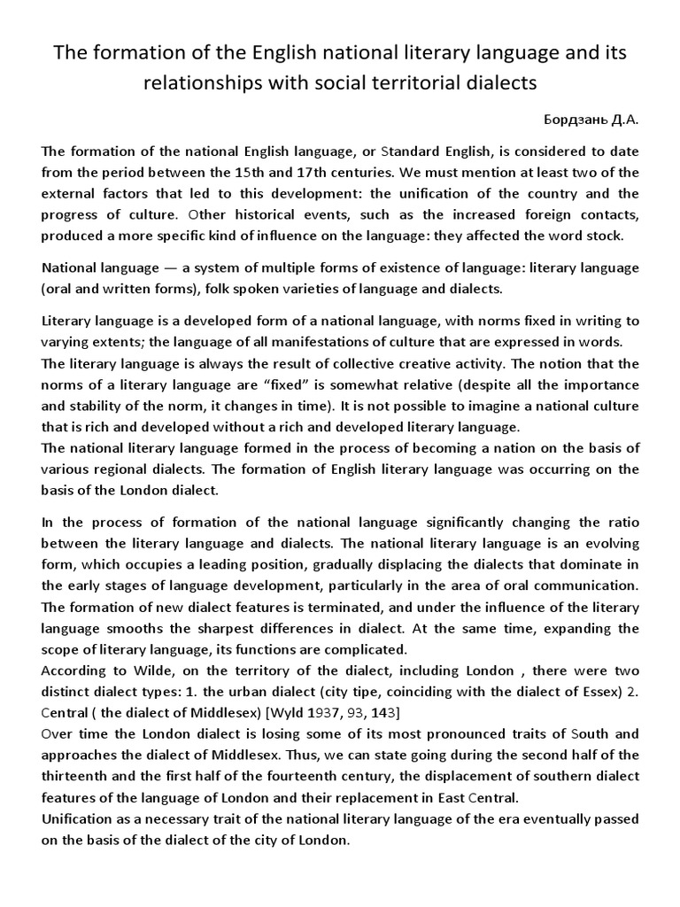 The Formation of The English National Literary | PDF | English Language ...