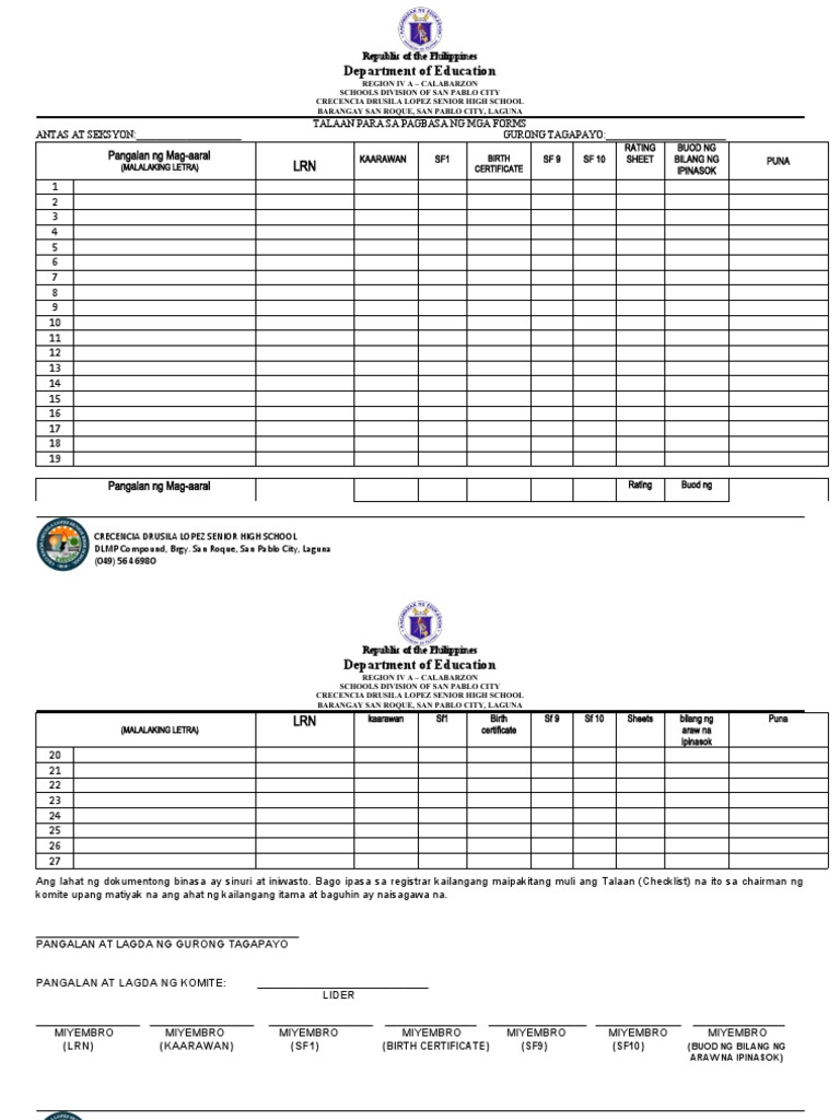 Talaan Sa Pagbasa NG Forms | PDF