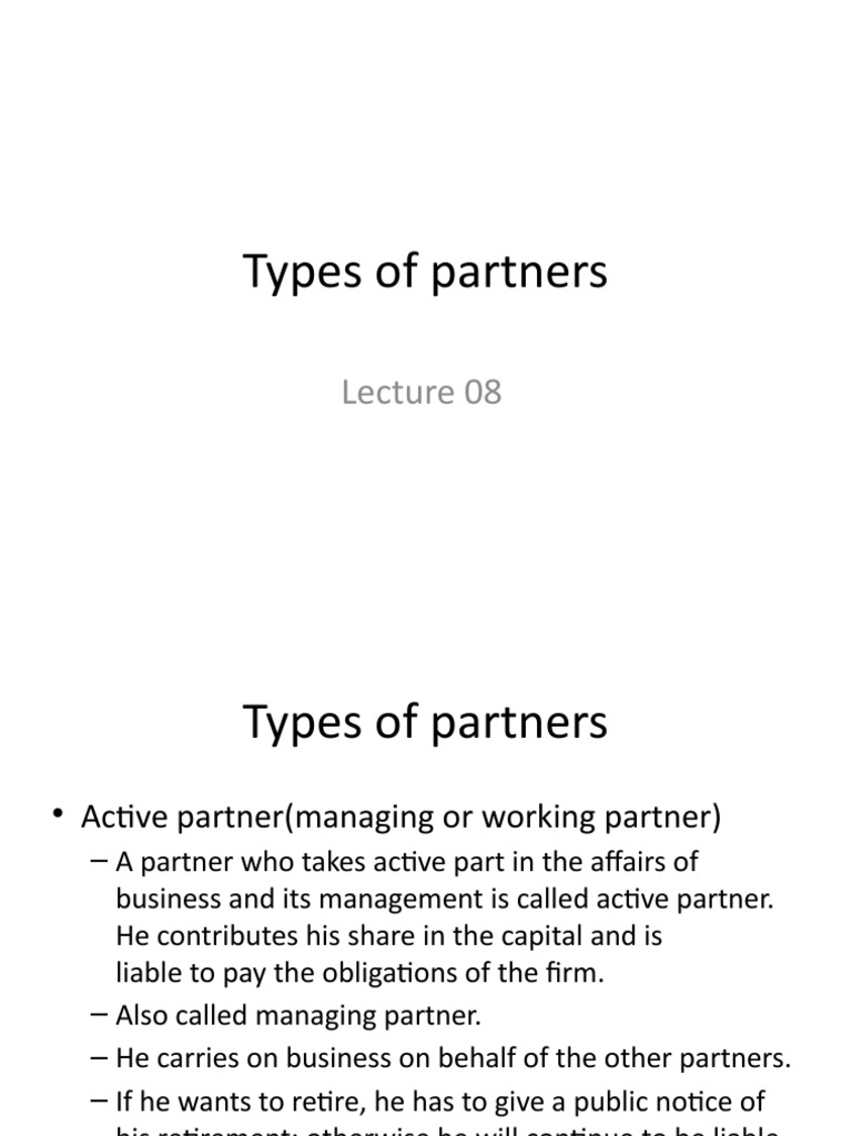 Types of Business Partners Explained | PDF | Limited Partnership ...