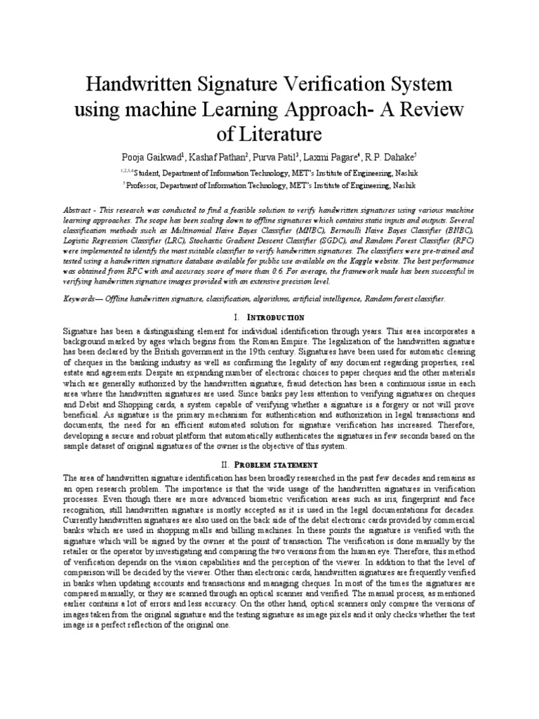 IJRASET Signature Recognition | PDF | Statistical Classification | Signature