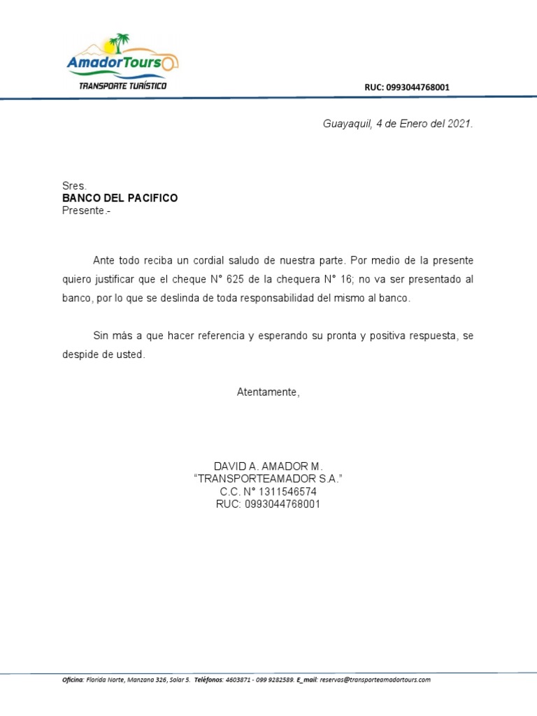 Solicitud de Chequera Al Banco Del Pacifico | PDF