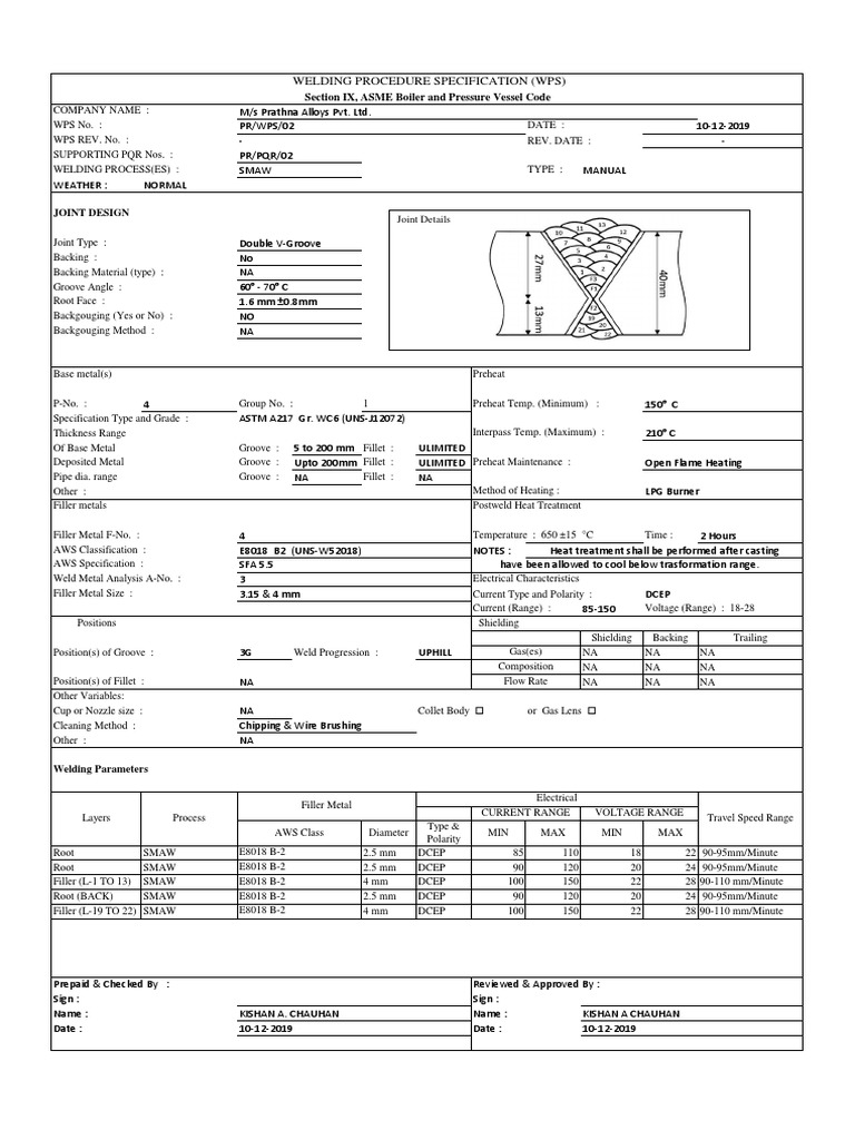 Welding Procedure Specification (WPS) : Section IX, ASME Boiler and ...