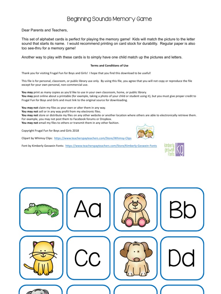 Alphabet Memory Game for Kids | PDF