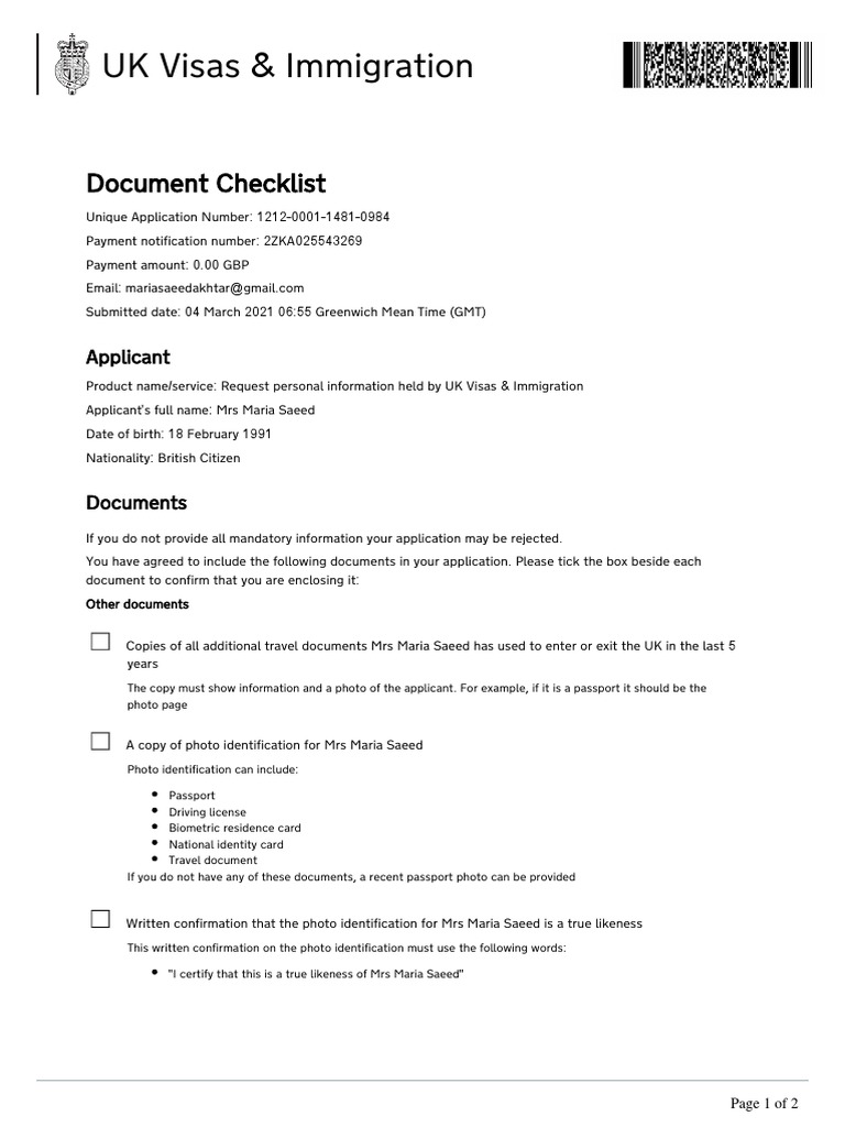 UK Visas & Immigration: Document Checklist | PDF | Identity Document ...