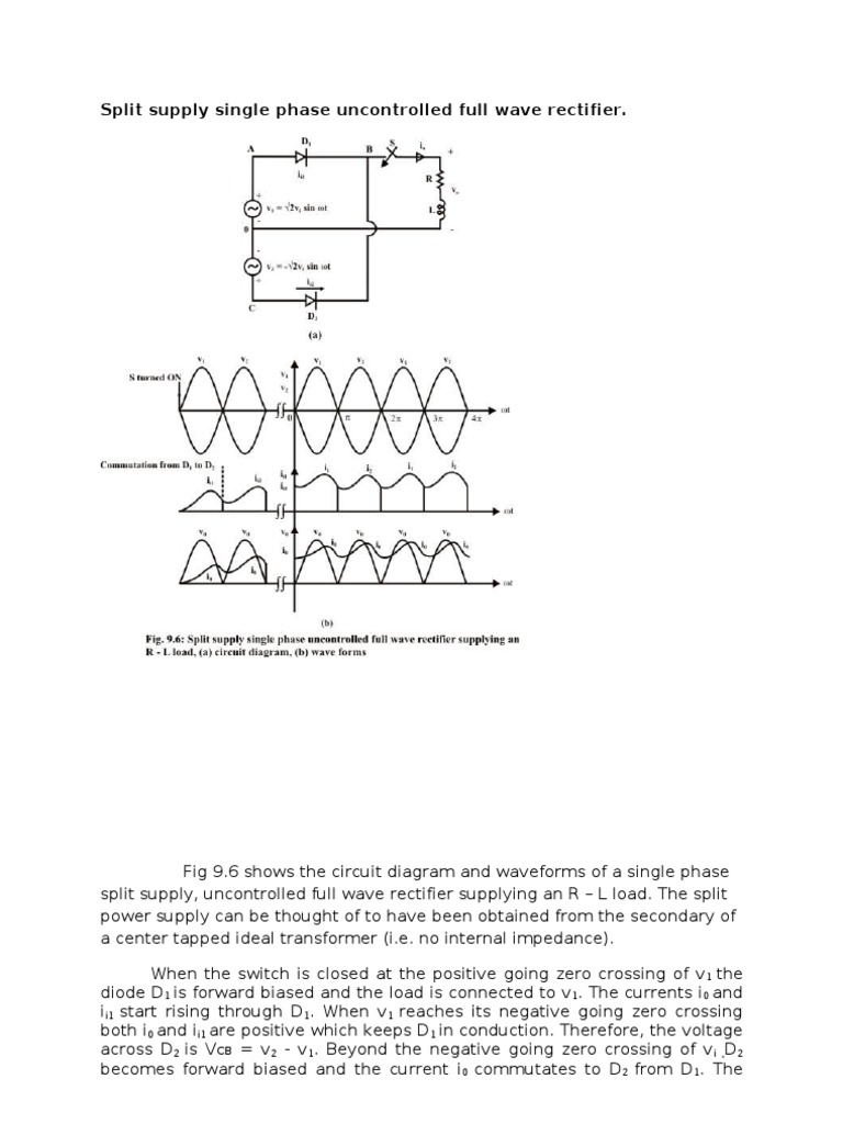 Split supply single phase uncontrolled full wave rectifier circuit and ...