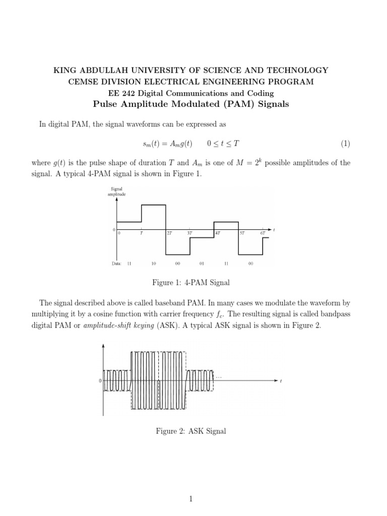 Pulse Amplitude Modulated (PAM) Signals | PDF | Modulation | Electronics