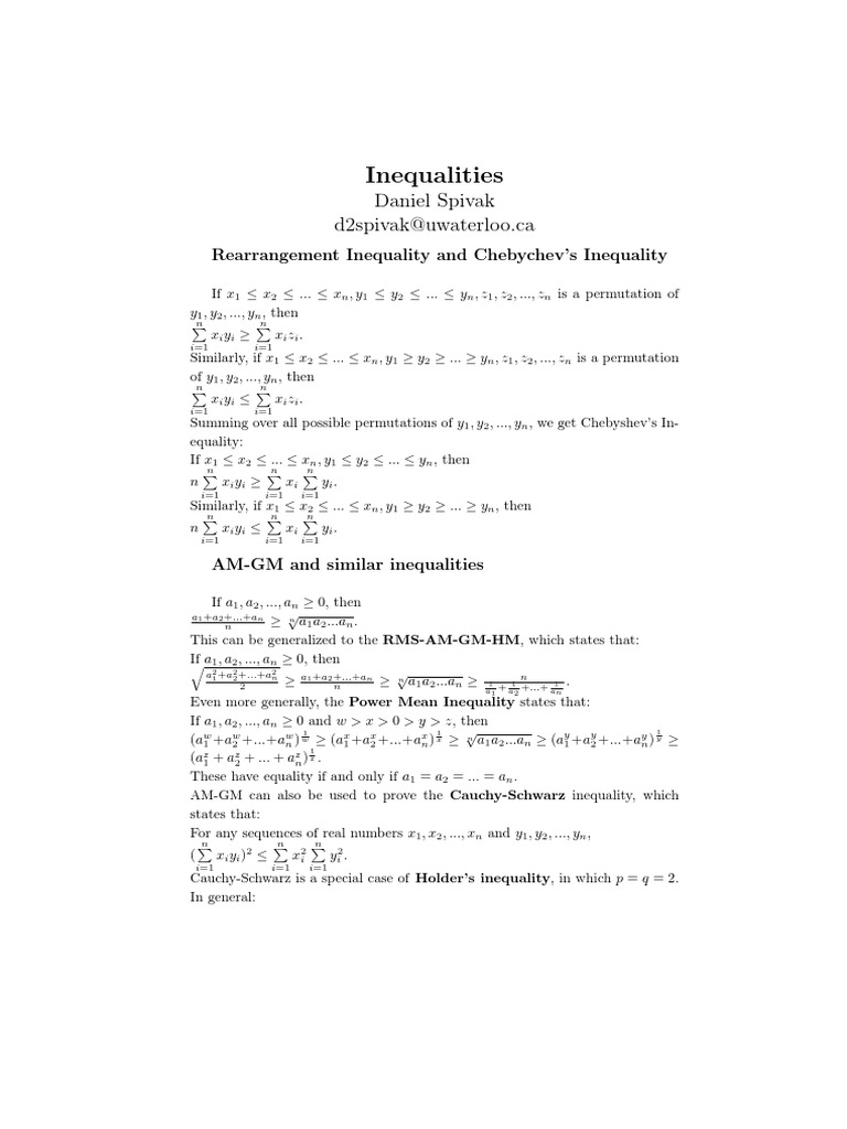 A Comprehensive Guide to Inequalities: Rearrangement Inequalities, AM-GM, Cauchy-Schwarz, Jensen ...