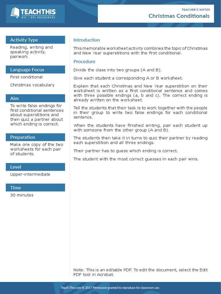 Christmas Conditionals (Teach This) | PDF | English As A Second Or ...