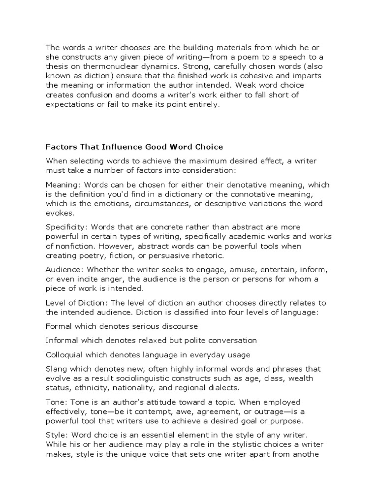 Factors That Influence Good Word Choice | PDF | Word | Adverb