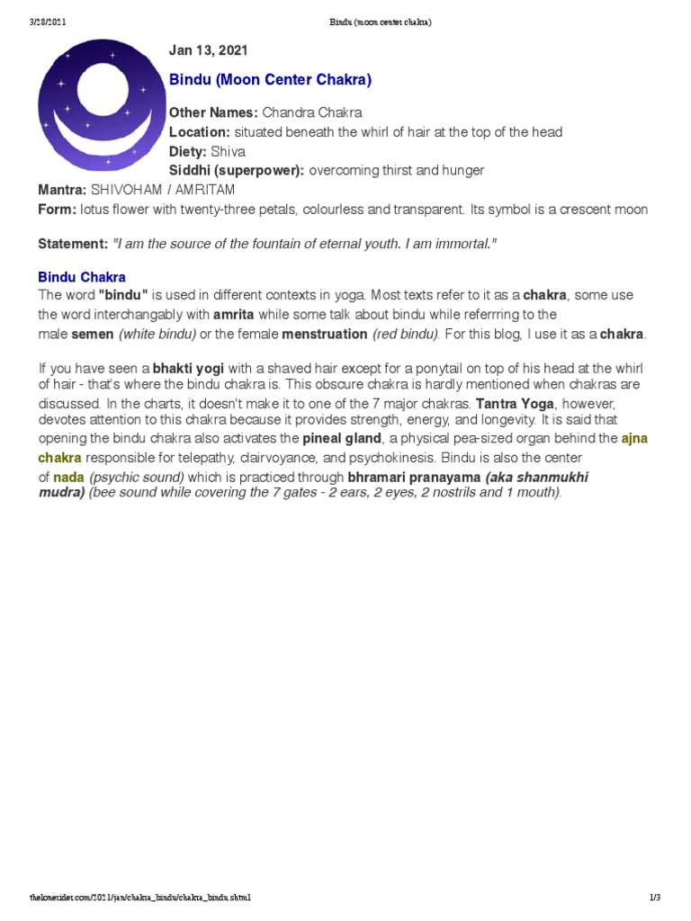 Bindu (Moon Center Chakra) | PDF | Chakra | Yoga