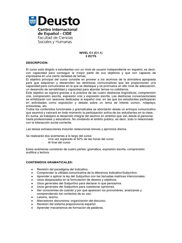 Español C1.1 | PDF | Prueba (evaluación) | Cognición