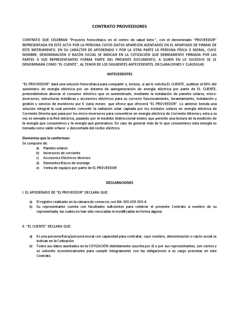 Contrato Paneles | PDF | Energía solar | Panel solar