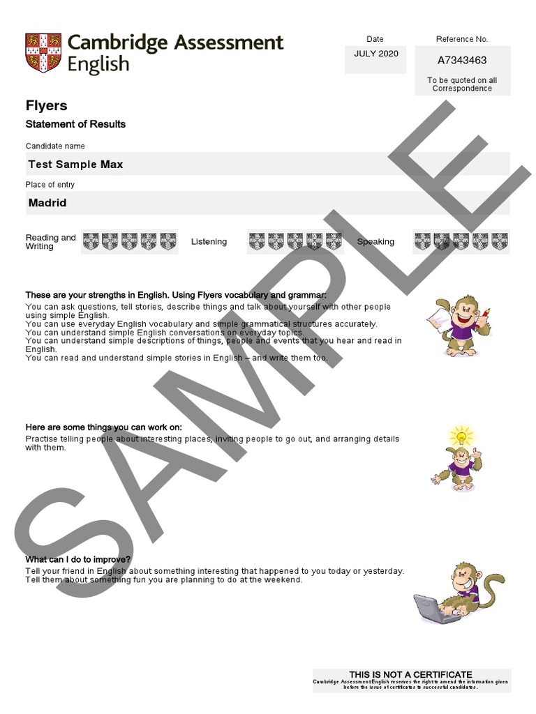 English Flyers Sample Statement of Results | PDF | Question | Applied ...