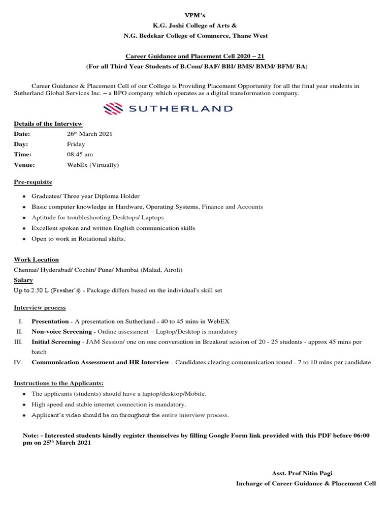 Notice For Sutherland | PDF