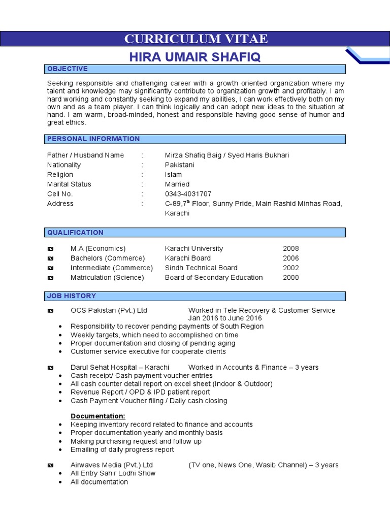 Curriculum Vitae: Hira Umair Shafiq | PDF | Business
