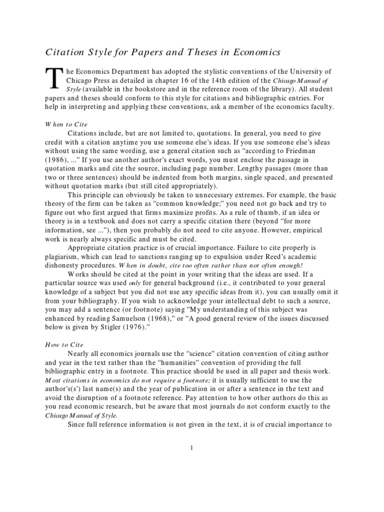 Citation Style For Papers and Theses in Economics | PDF | Finance ...