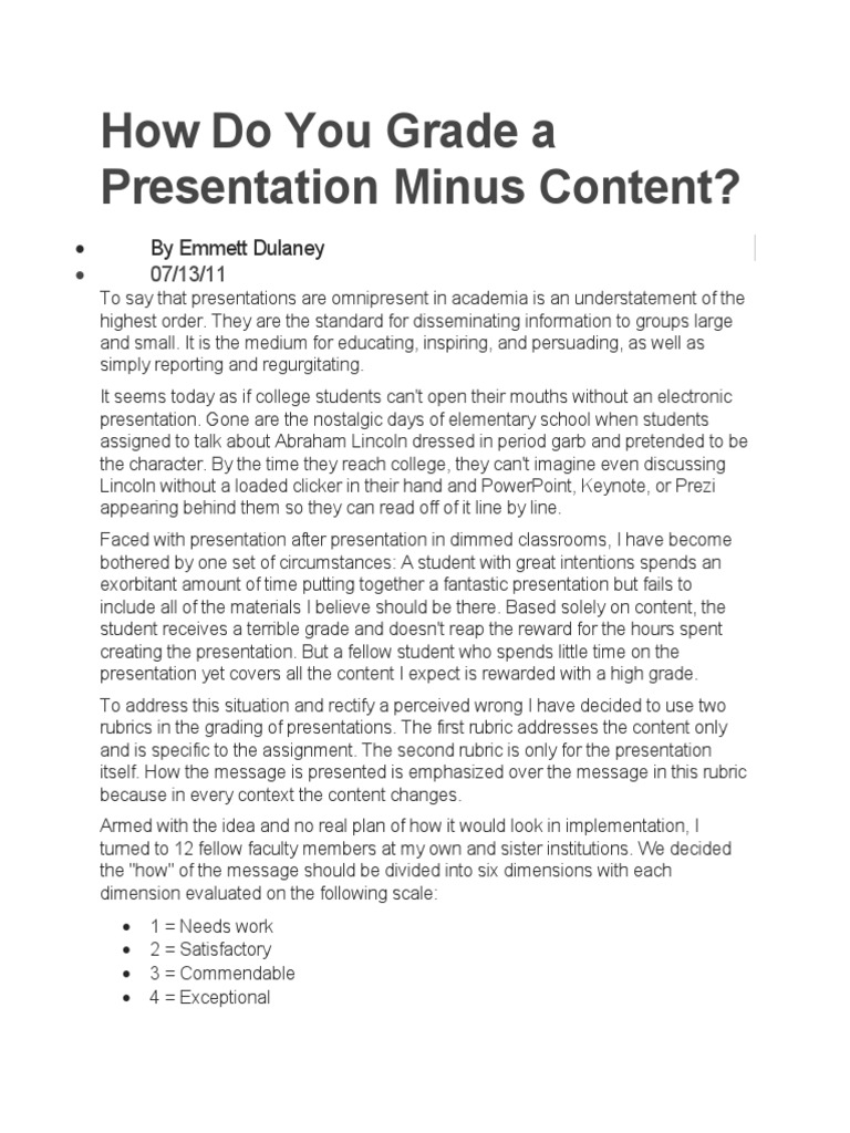How Do You Grade A Presentation Minus Content | PDF | Human Nature ...