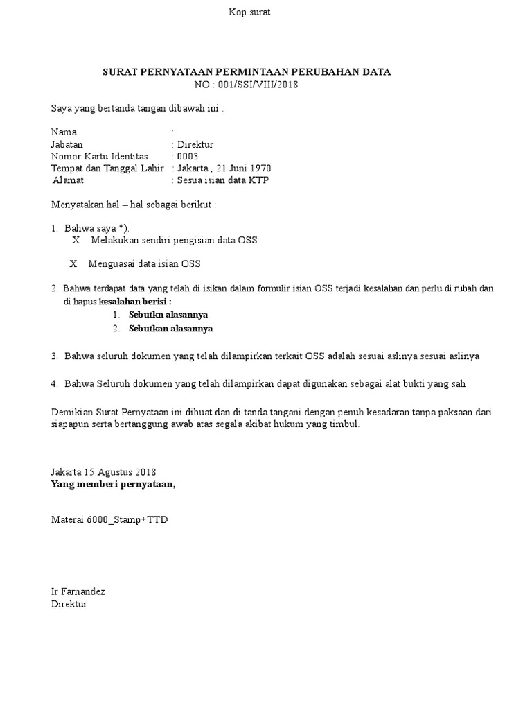 SURAT PERNYATAAN OSS BLOG - Google Dokumen | PDF