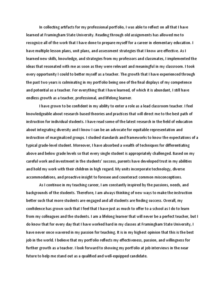 Portfolio Reflection | PDF | Teachers | Lesson Plan