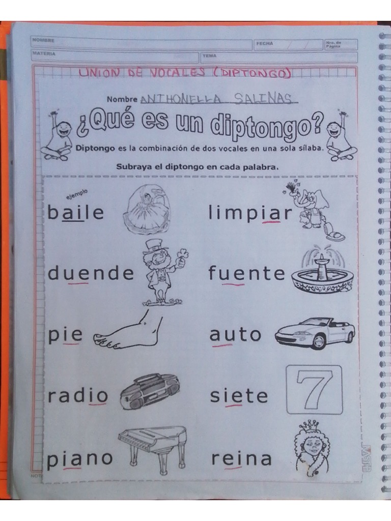 Unión de Vocales. Diptongos | PDF