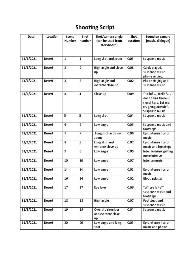 Shooting Script Template | PDF