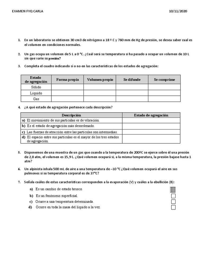 Examen Fyq 2 Eso | PDF