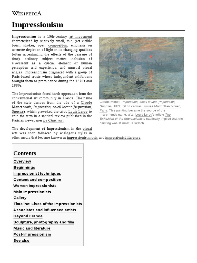 Impressionism: Movement As A Crucial Element of Human | PDF ...