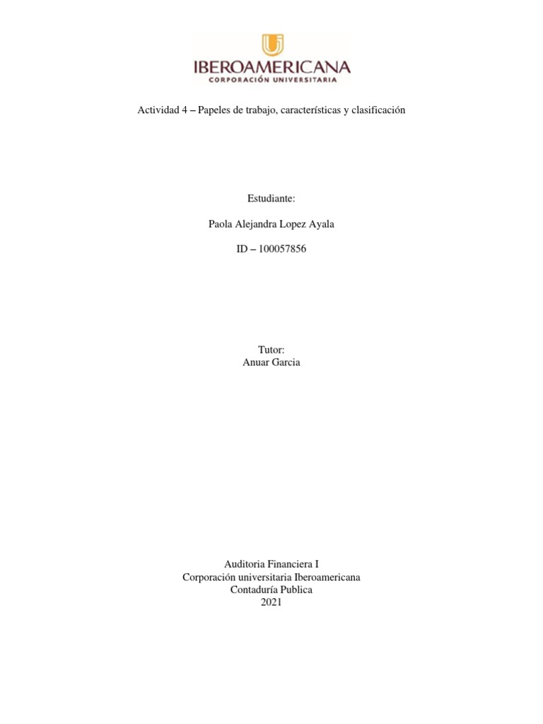 Actividad 4 - Papeles de Trabajo, Características y Clasificación | PDF ... Actividad 4 - Papeles de Trabajo, Características y Clasificación | PDF ...