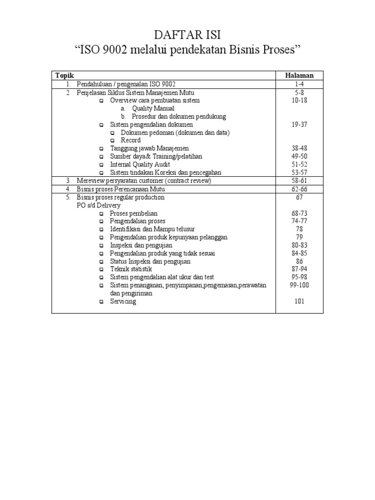 Daftar Isi ISO 9002 | PDF