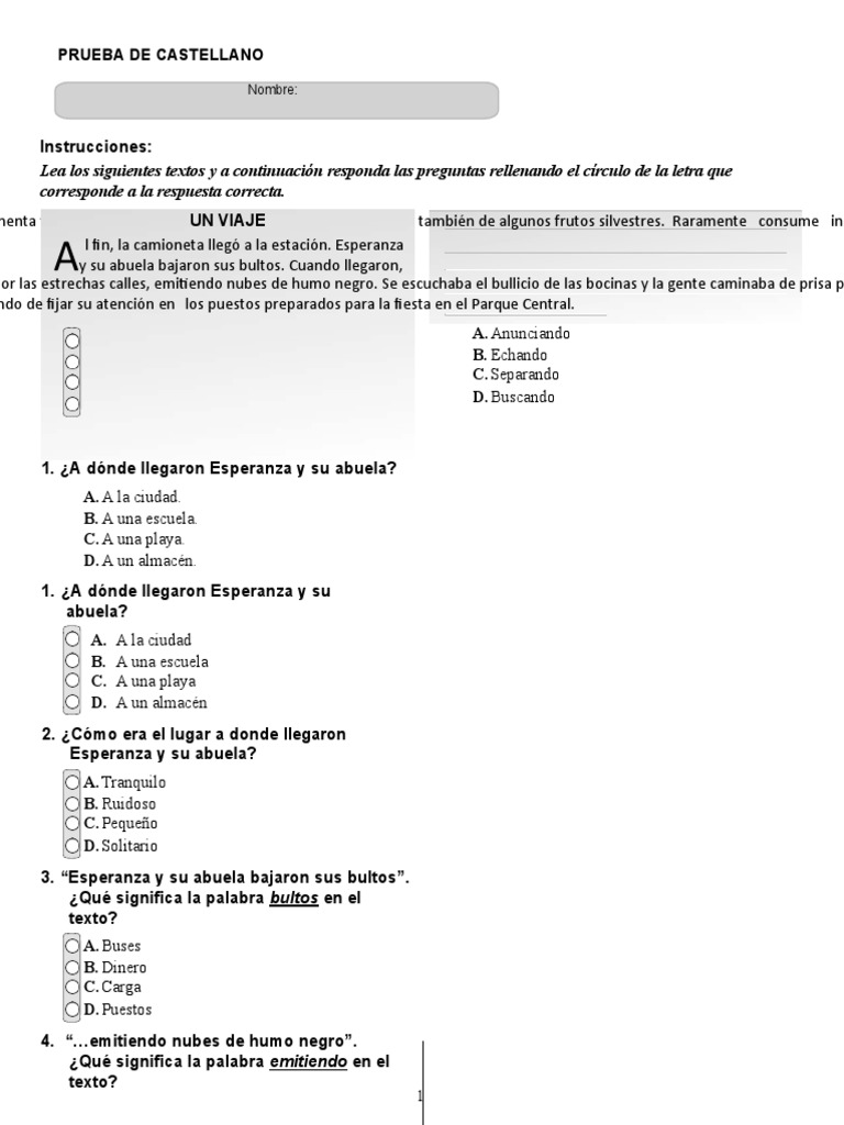 Prueba de Castellano 4º 01 | PDF | Naturaleza