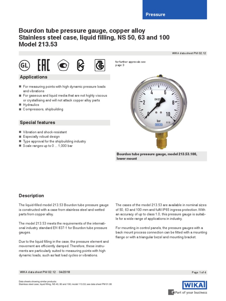 Wika 213.53 Pressure Gauge Catalog Page | Download Free PDF | Pressure ...