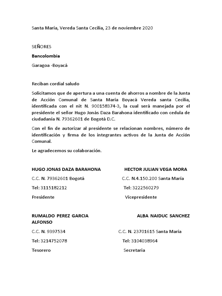 Carta Junta de Accion Comunal 19 Noviembre 2020 | PDF