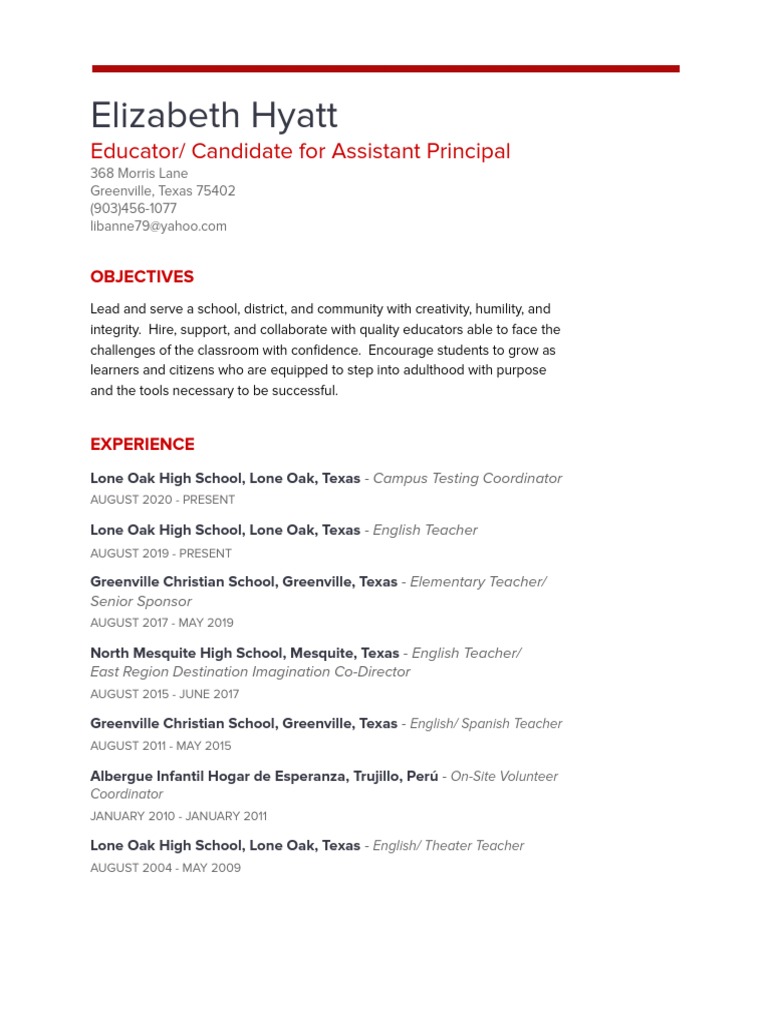 Elizabeth Hyatt: Assistant Principal Candidate | PDF | Human Nature ...