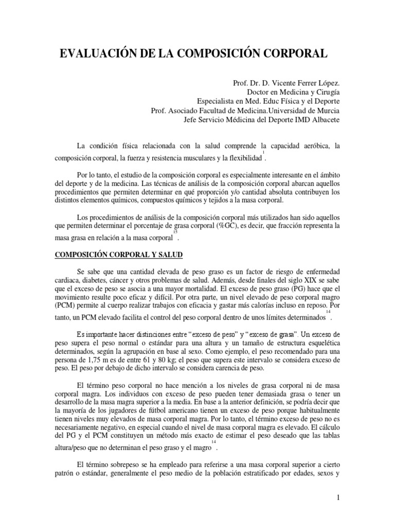 Evaluación de la composición corporal: métodos, importancia para la salud y relación con la ...
