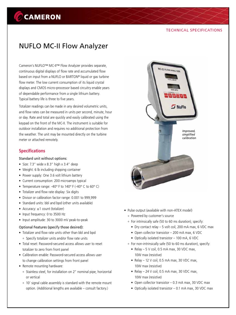 NUFLO MC-II Flow Analyzer: Specifications | PDF | Flow Measurement | Relay
