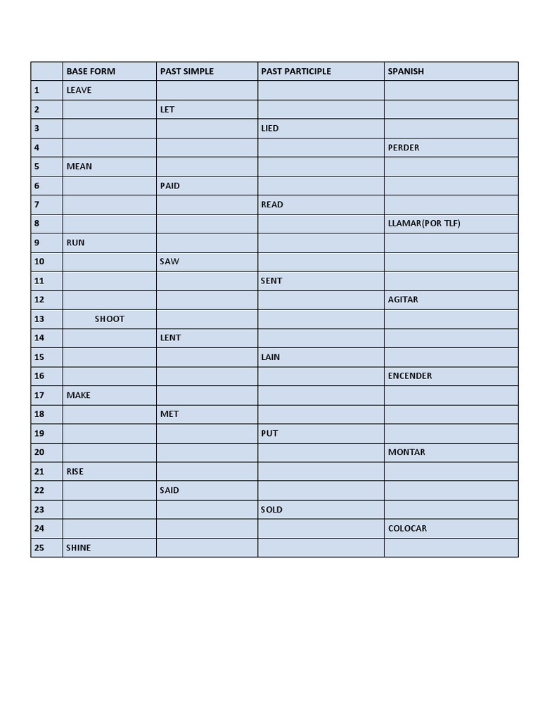Irregular Verb Test 2nd Term 1st Part | PDF