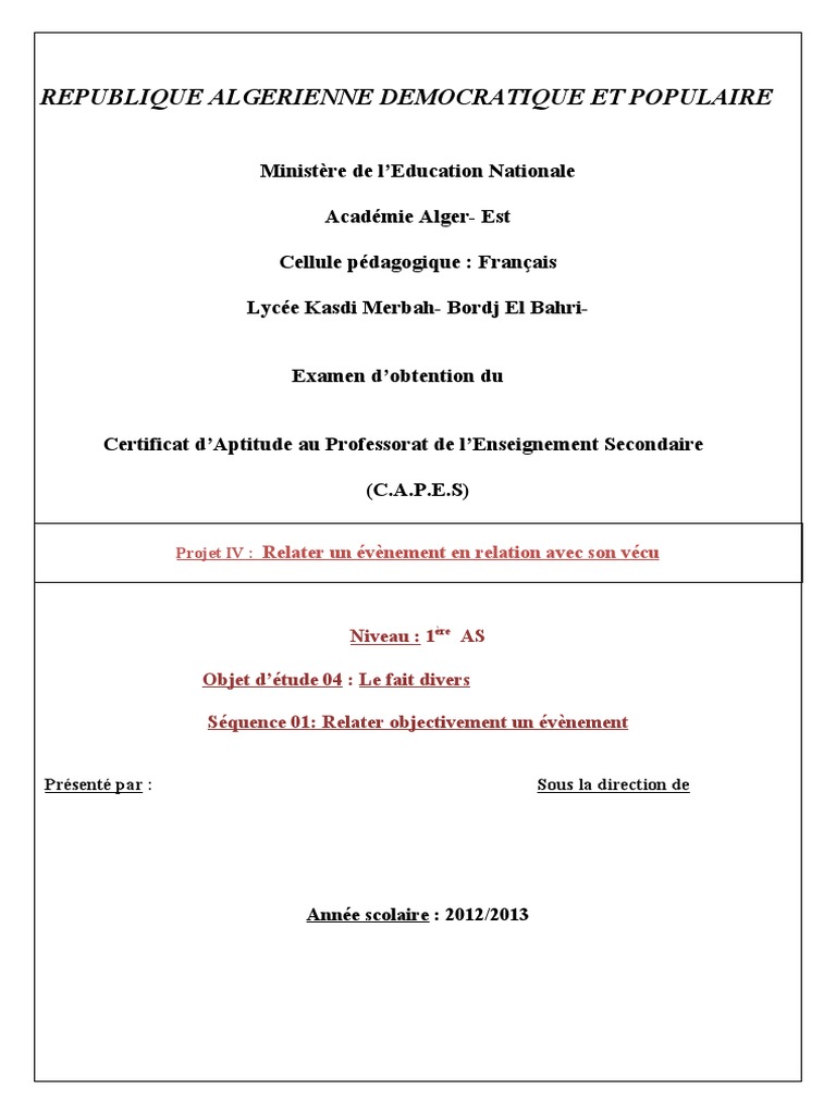 Capes 1AS FAIT DIVERS - Docx Version 1 | PDF | Phrase | Journaux
